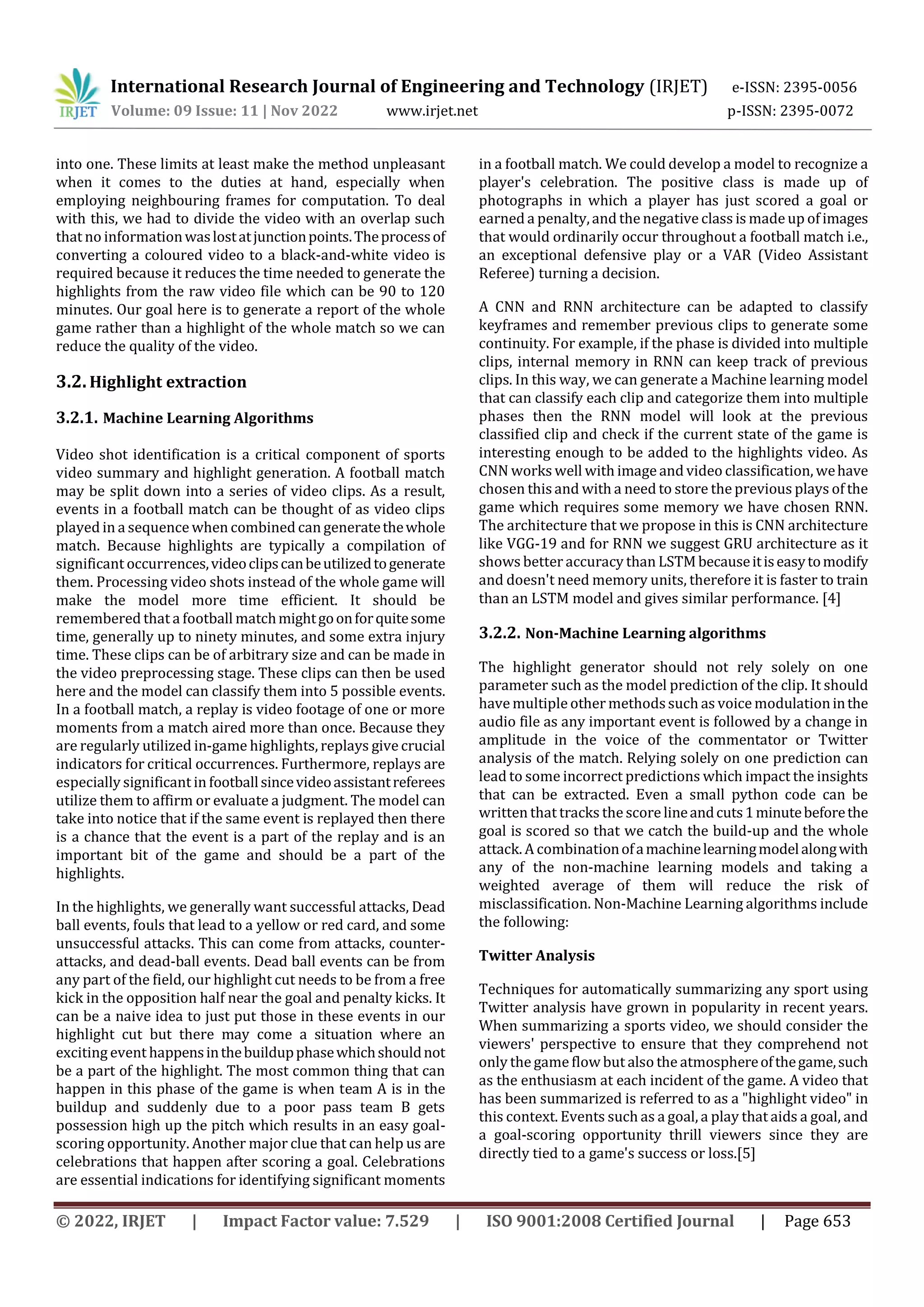 Automatic Report Generation of a Football Match | PDF