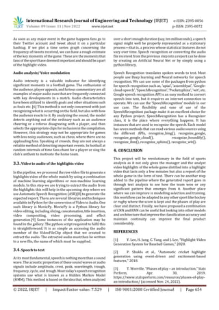 Automatic Report Generation of a Football Match | PDF