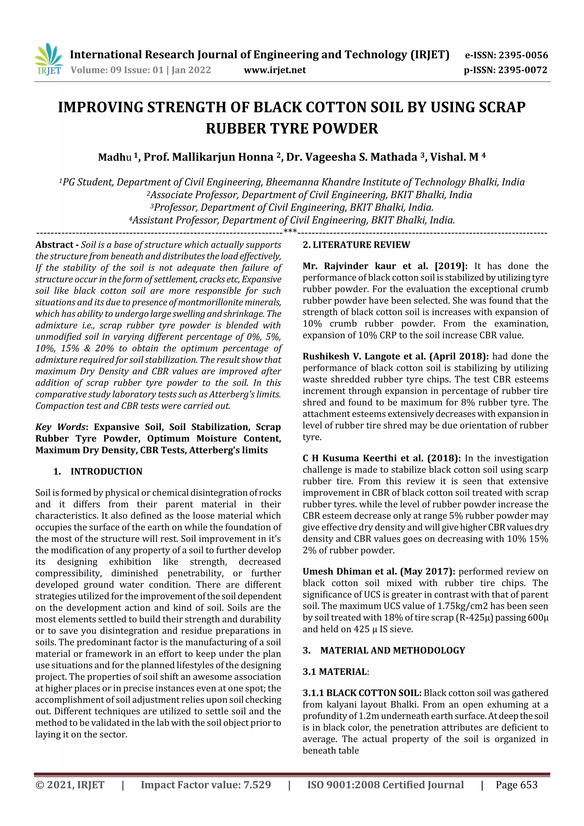 IMPROVING STRENGTH OF BLACK COTTON SOIL BY USING SCRAP RUBBER TYRE ...