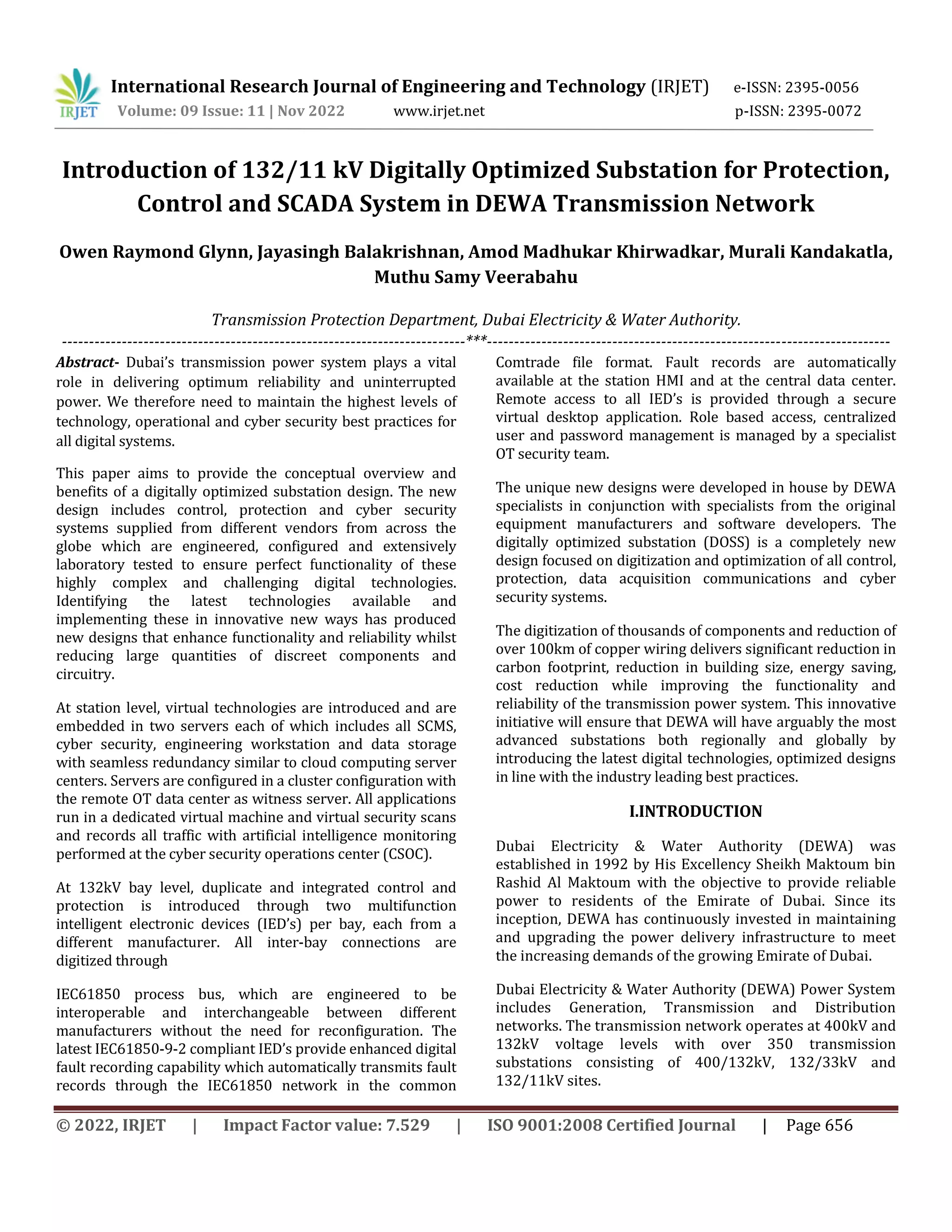 Introduction of 132/11 kV Digitally Optimized Substation for Protection ...