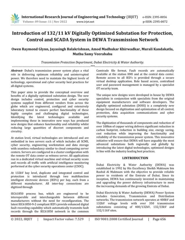 Introduction of 132/11 kV Digitally Optimized Substation for Protection ...