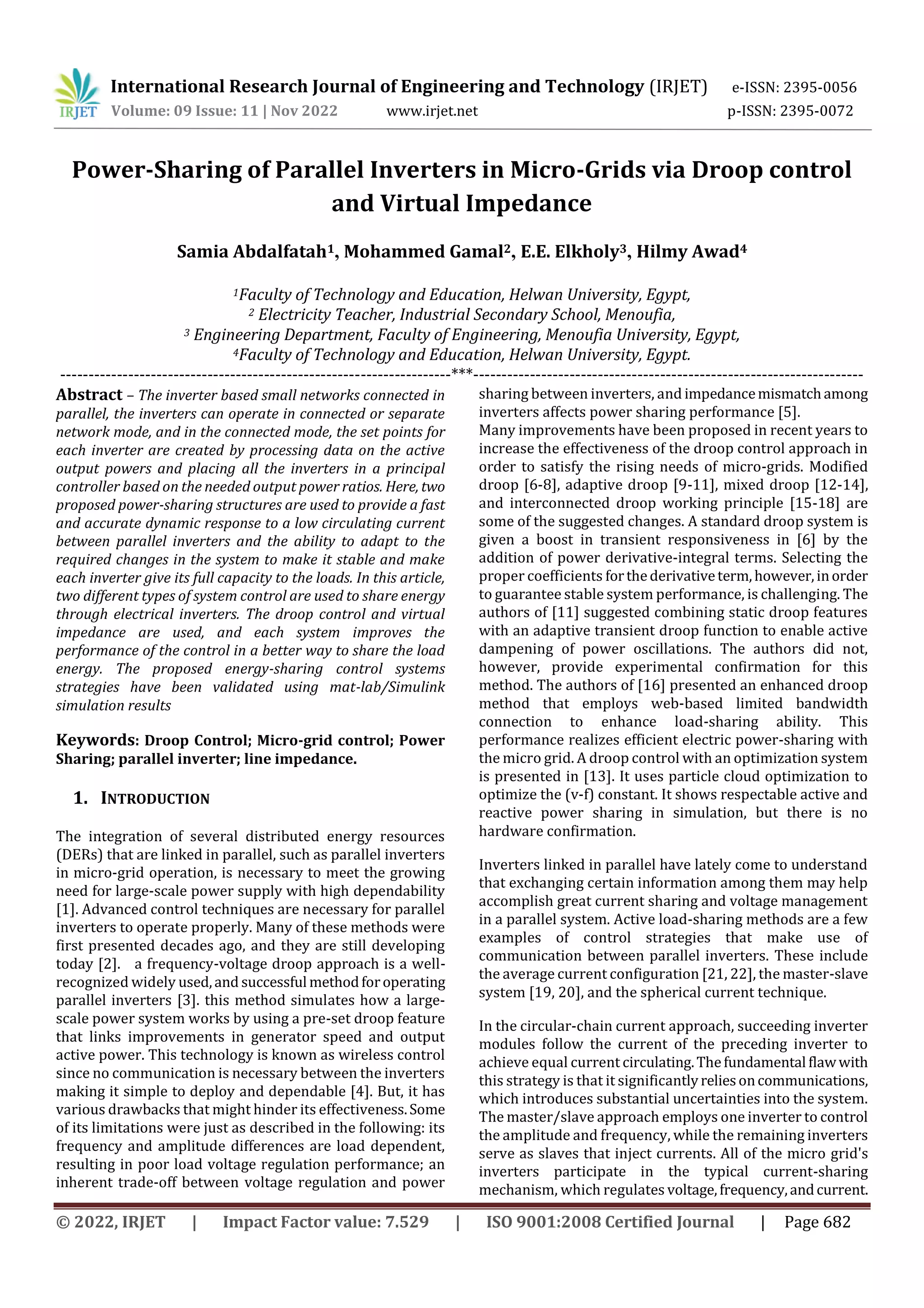 Power-Sharing of Parallel Inverters in Micro-Grids via Droop control and Virtual Impedance | PDF