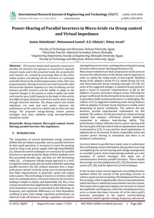 Power-Sharing of Parallel Inverters in Micro-Grids via Droop control and Virtual Impedance | PDF