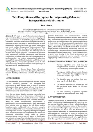 Text Encryption and Decryption Technique using Columnar Transposition and Substitution | PDF ...