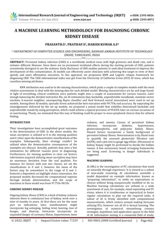 A MACHINE LEARNING METHODOLOGY FOR DIAGNOSING CHRONIC KIDNEY DISEASE ...