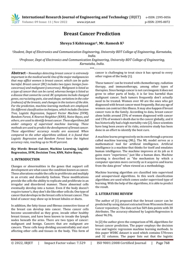 Breast Cancer Prediction | PDF
