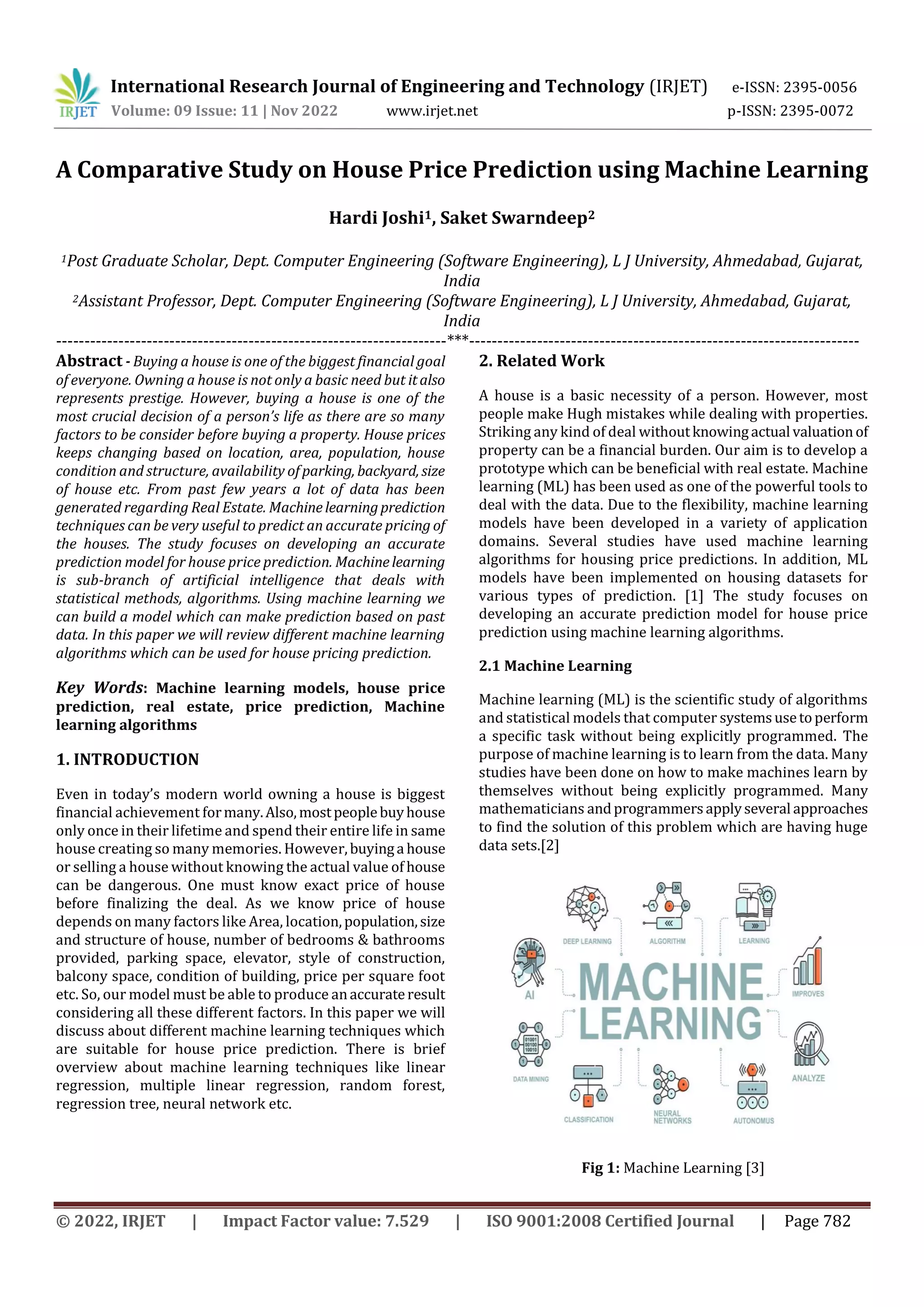 A Comparative Study on House Price Prediction using Machine Learning | PDF