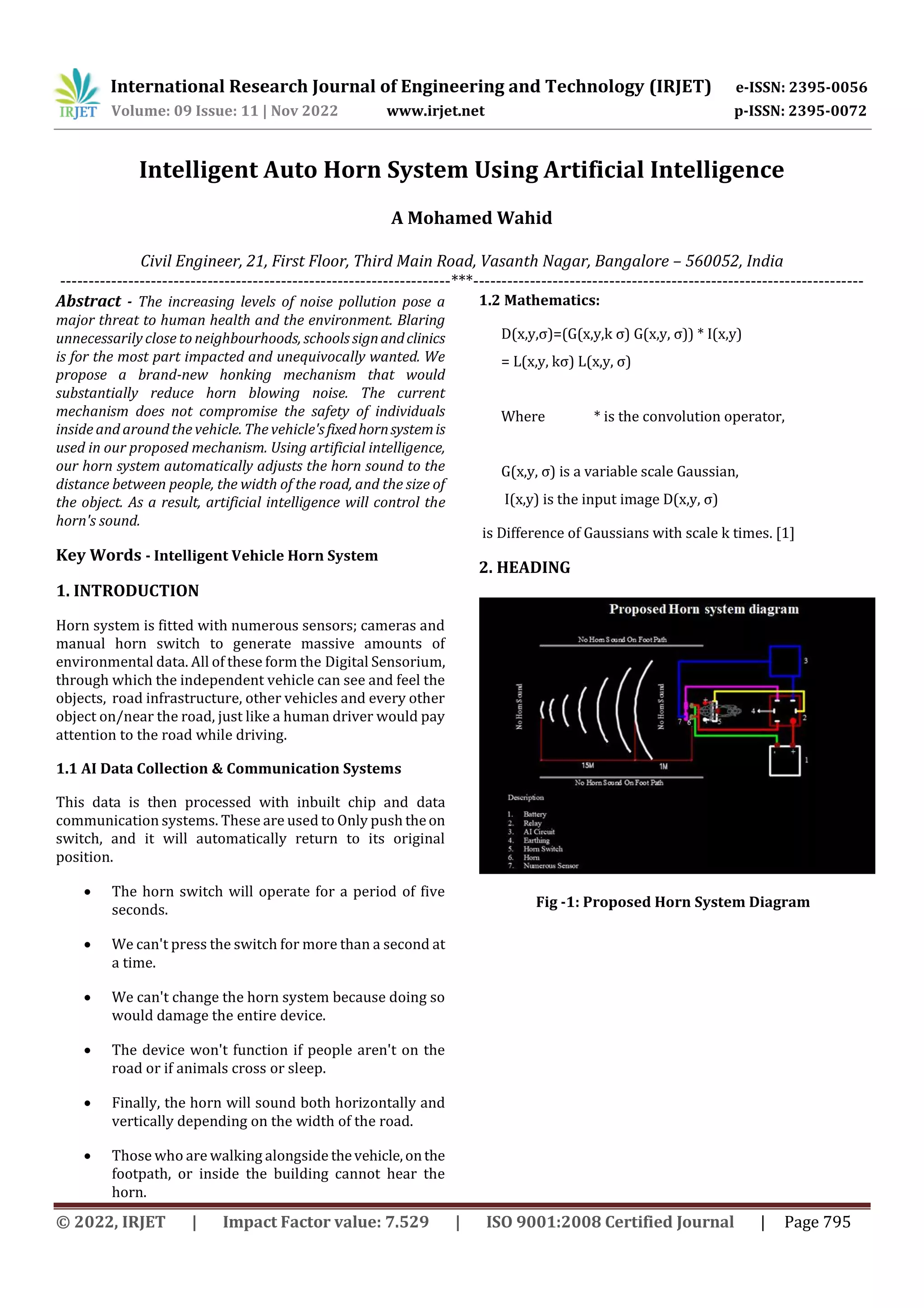 Intelligent Auto Horn System Using Artificial Intelligence | PDF