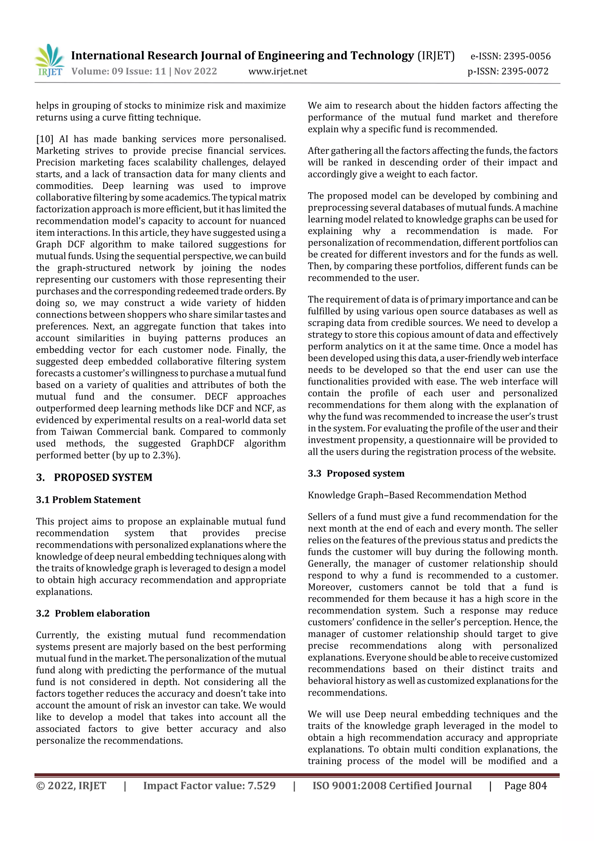 MUTUAL FUND RECOMMENDATION SYSTEM WITH PERSONALIZED EXPLANATIONS | PDF
