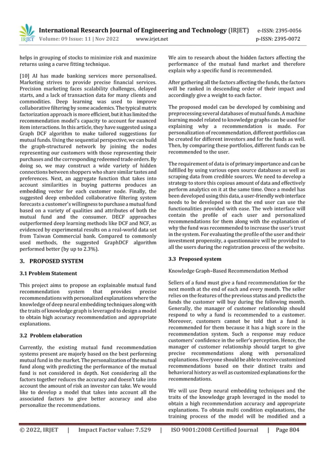 MUTUAL FUND RECOMMENDATION SYSTEM WITH PERSONALIZED EXPLANATIONS | PDF