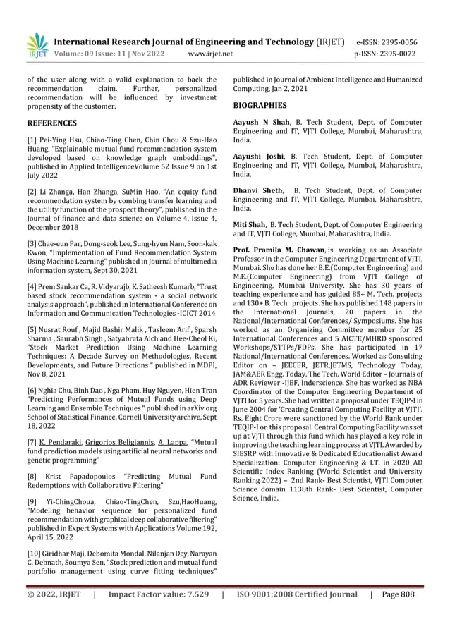 MUTUAL FUND RECOMMENDATION SYSTEM WITH PERSONALIZED EXPLANATIONS | PDF
