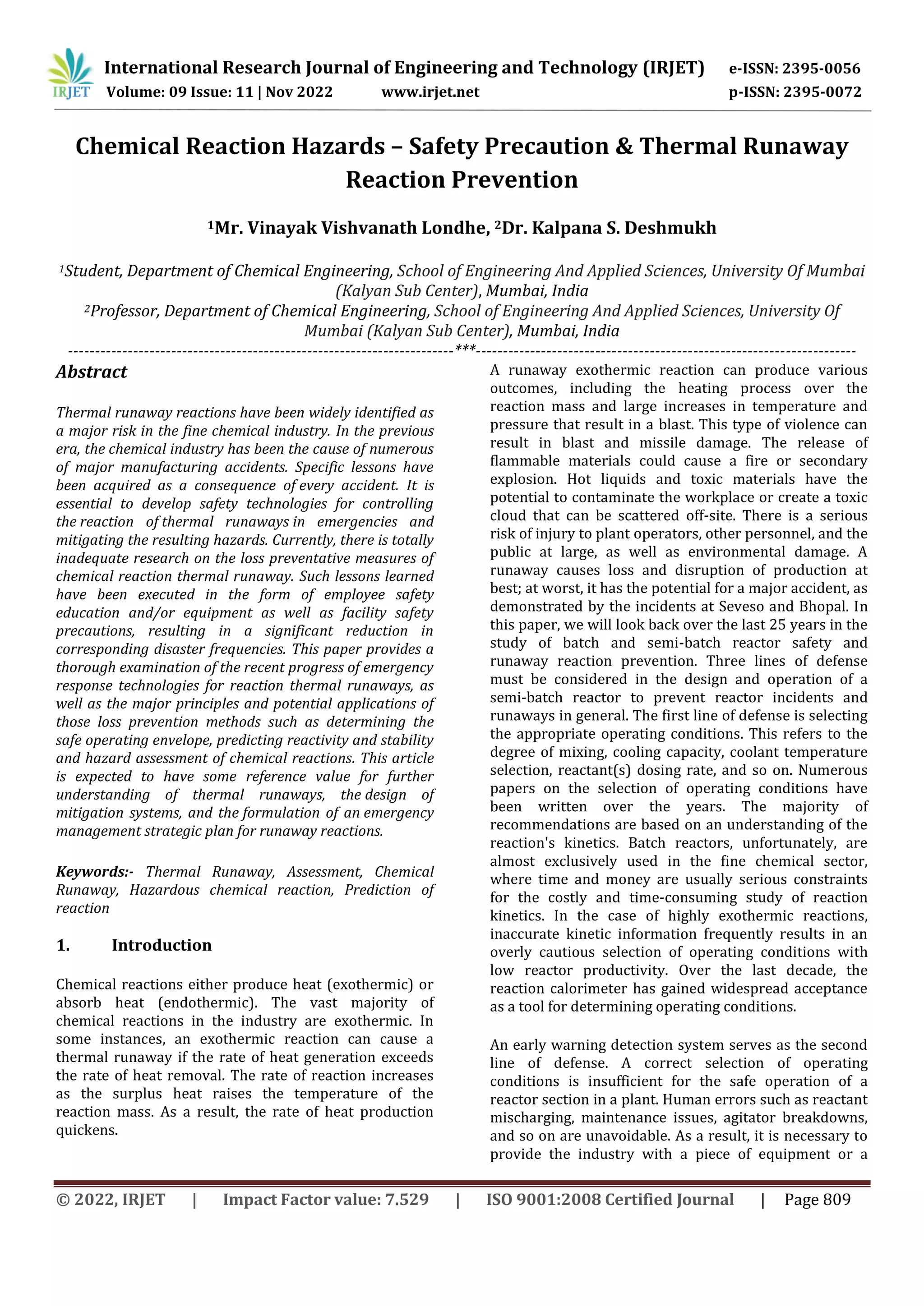 Chemical Reaction Hazards – Safety Precaution & Thermal Runaway ...