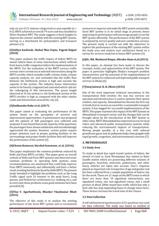 PERFORMANCE ANALYSIS OF BRTS OF INDORE CITY FOR SUSTAINABLE TRANSPORT SYSTEM | PDF