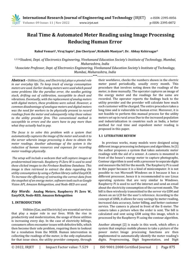 Real Time & Automated Meter Reading using Image Processing Reducing Human Error | PDF