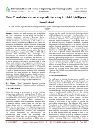 Blood Transfusion success rate prediction using Artificial Intelligence | PDF