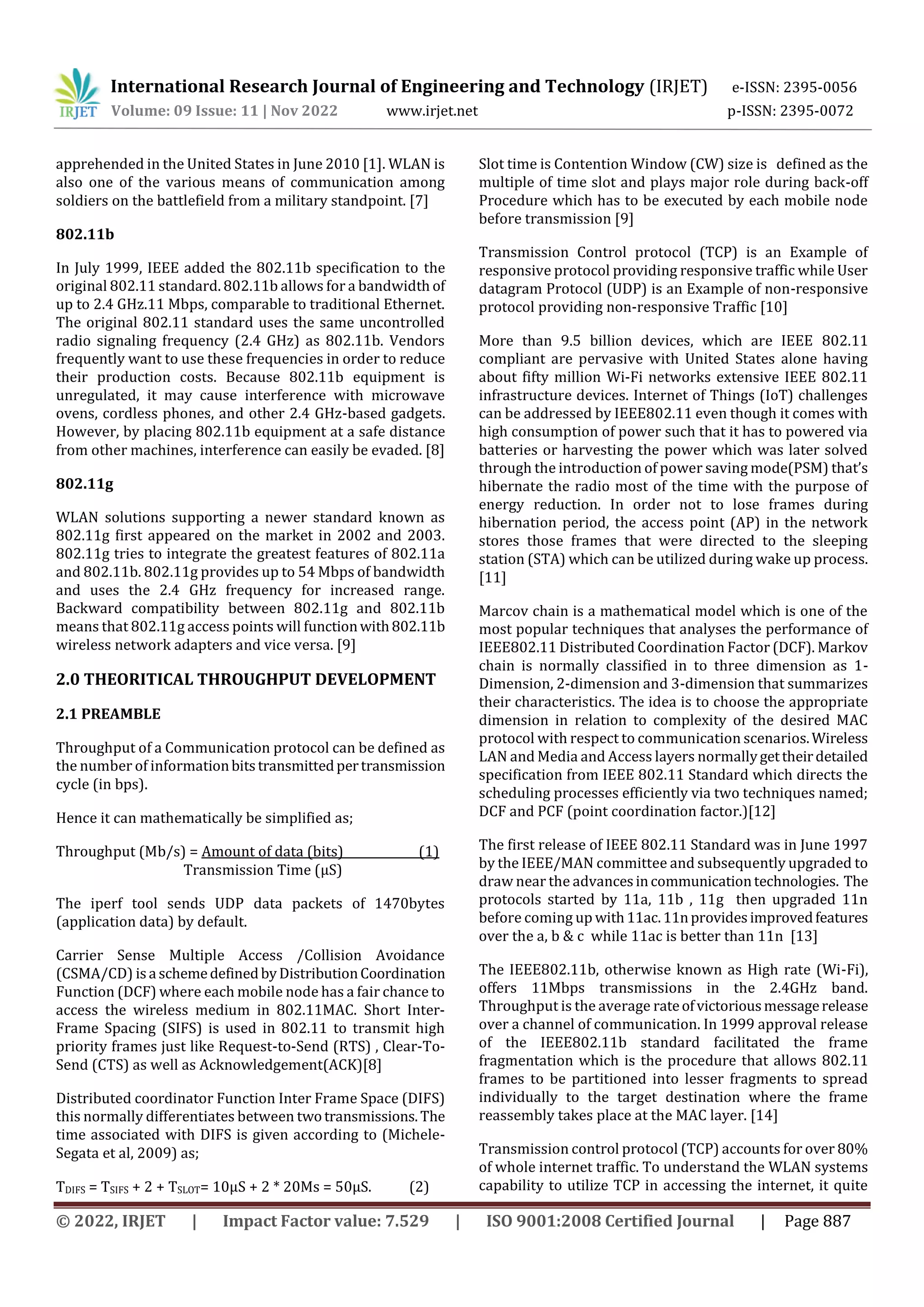 Comparative analysis of 802.11b&g WLAN systems based on Throughput metric | PDF