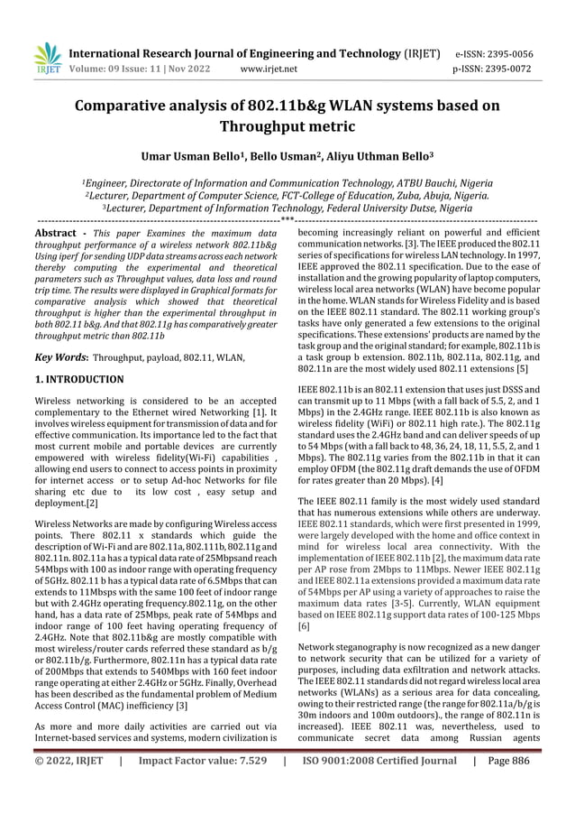 Comparative analysis of 802.11b&g WLAN systems based on Throughput metric | PDF