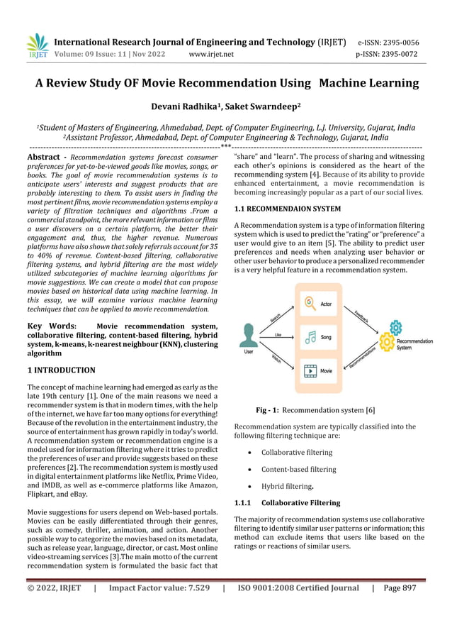 A Review Study OF Movie Recommendation Using Machine Learning | PDF