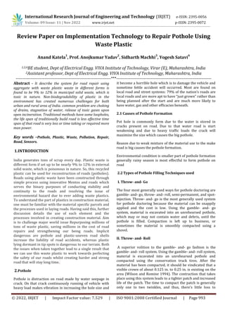 Review Paper on Implementation Technology to Repair Pothole Using Waste ...