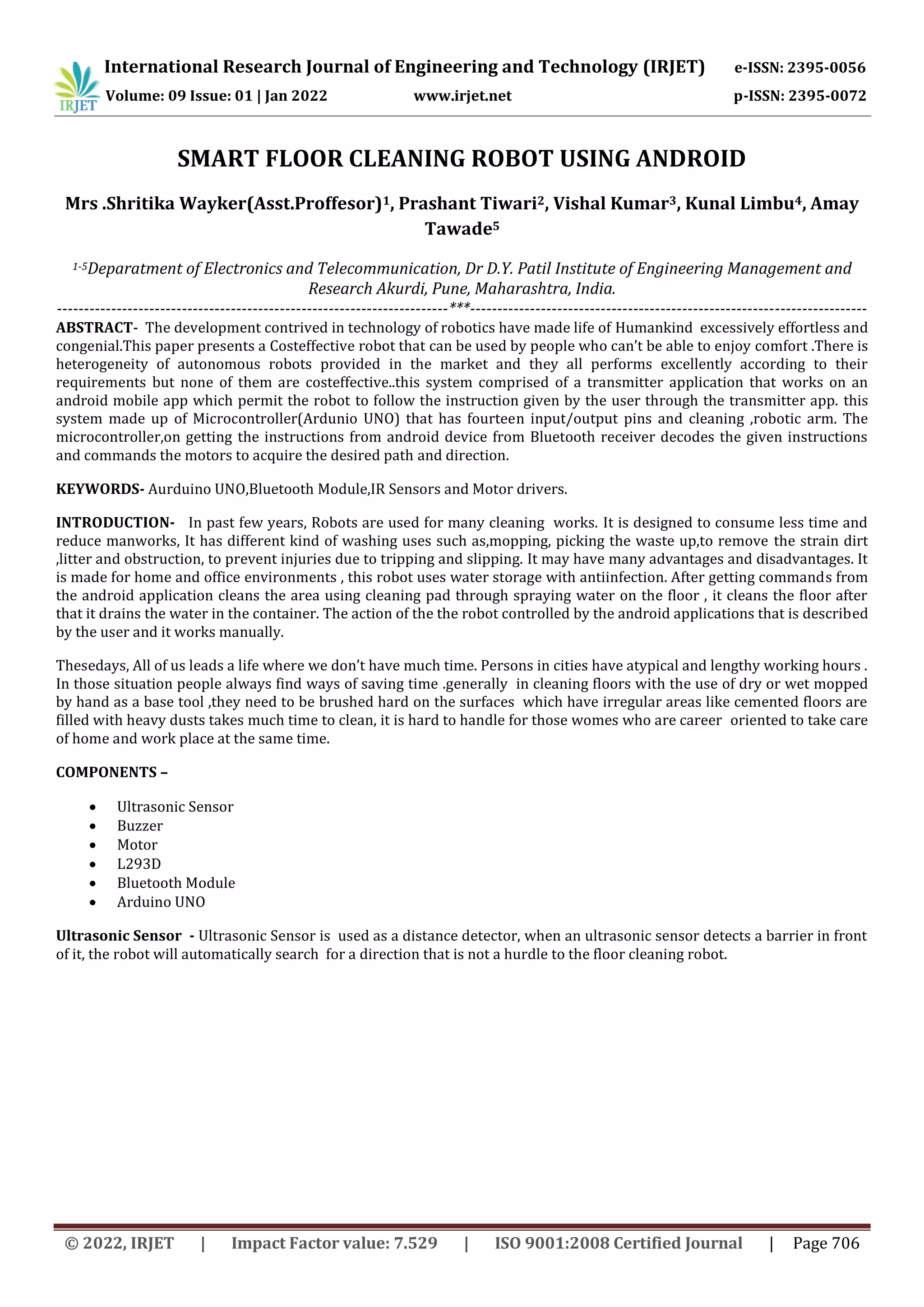 SMART FLOOR CLEANING ROBOT USING ANDROID | PDF | Home Appliances | Home & Garden