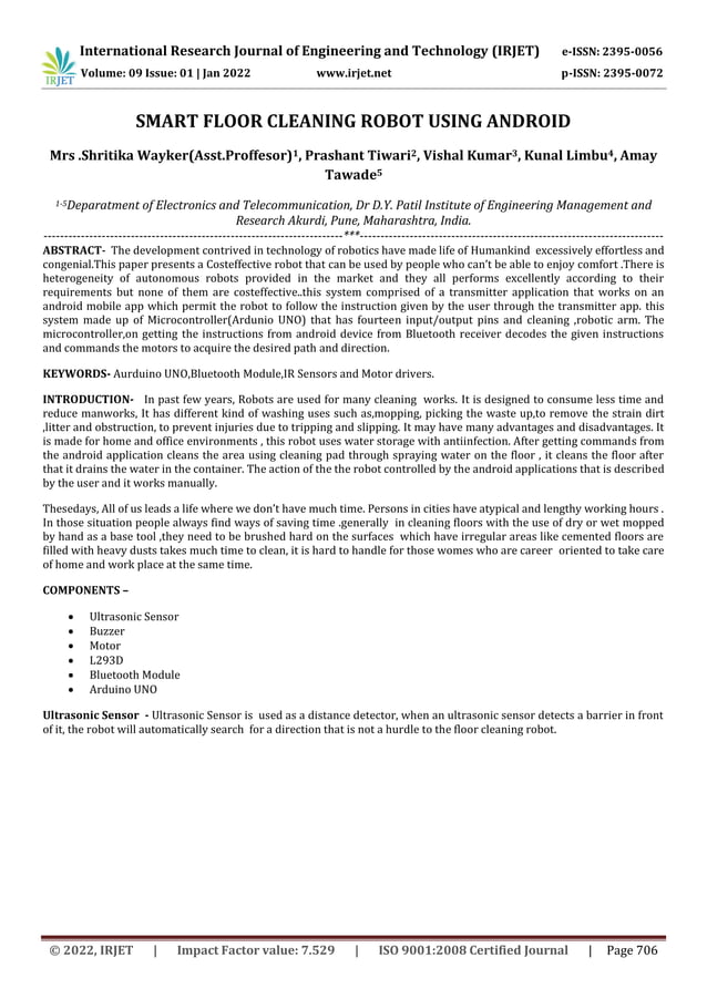 SMART FLOOR CLEANING ROBOT USING ANDROID | PDF | Home Appliances | Home & Garden