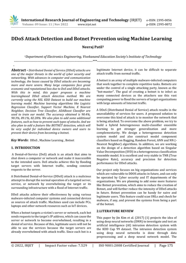 Ddos Attack Detection And Botnet Prevention Using Machine Learning