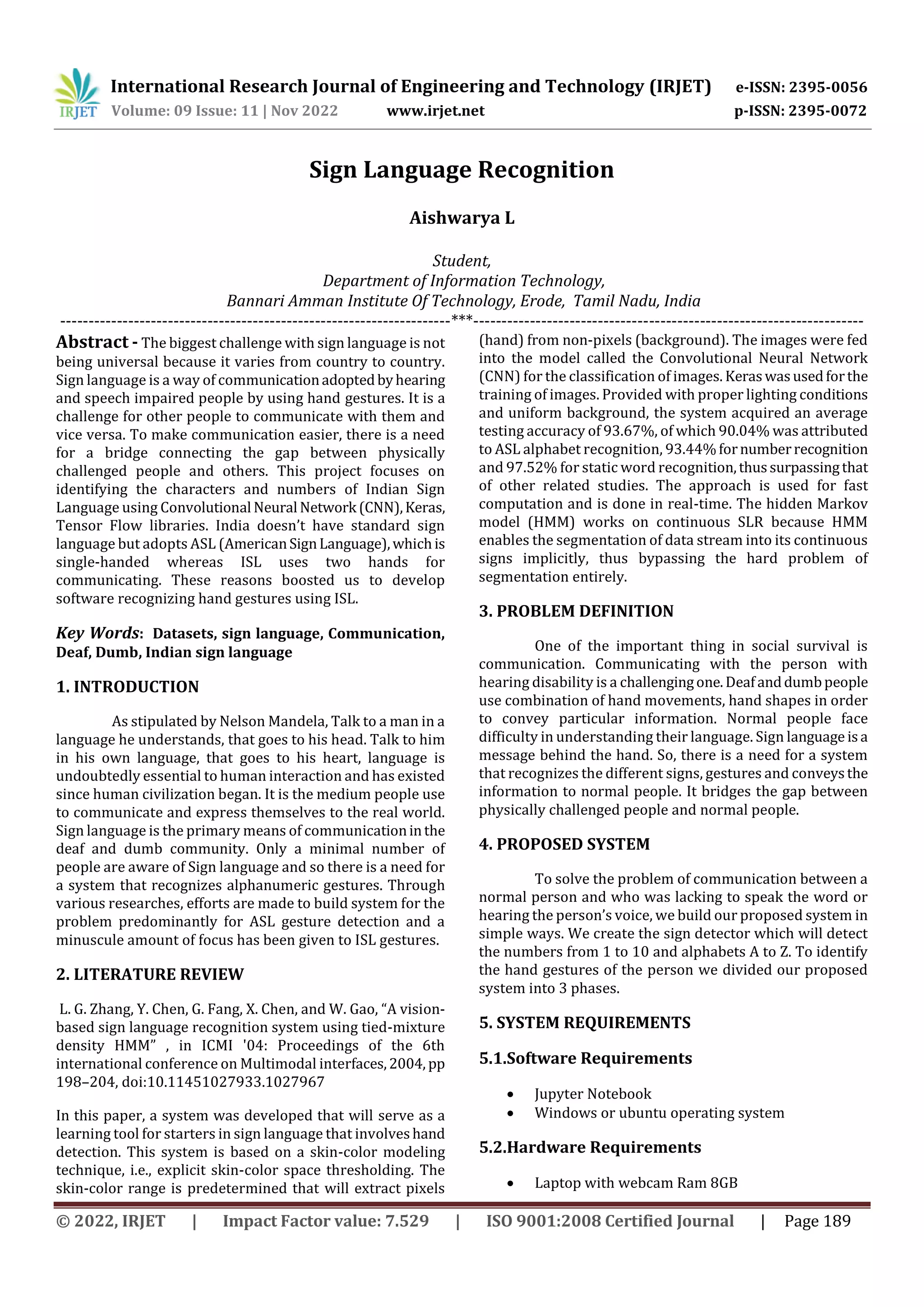 Sign Language Recognition | PDF | Computing | Technology & Computing