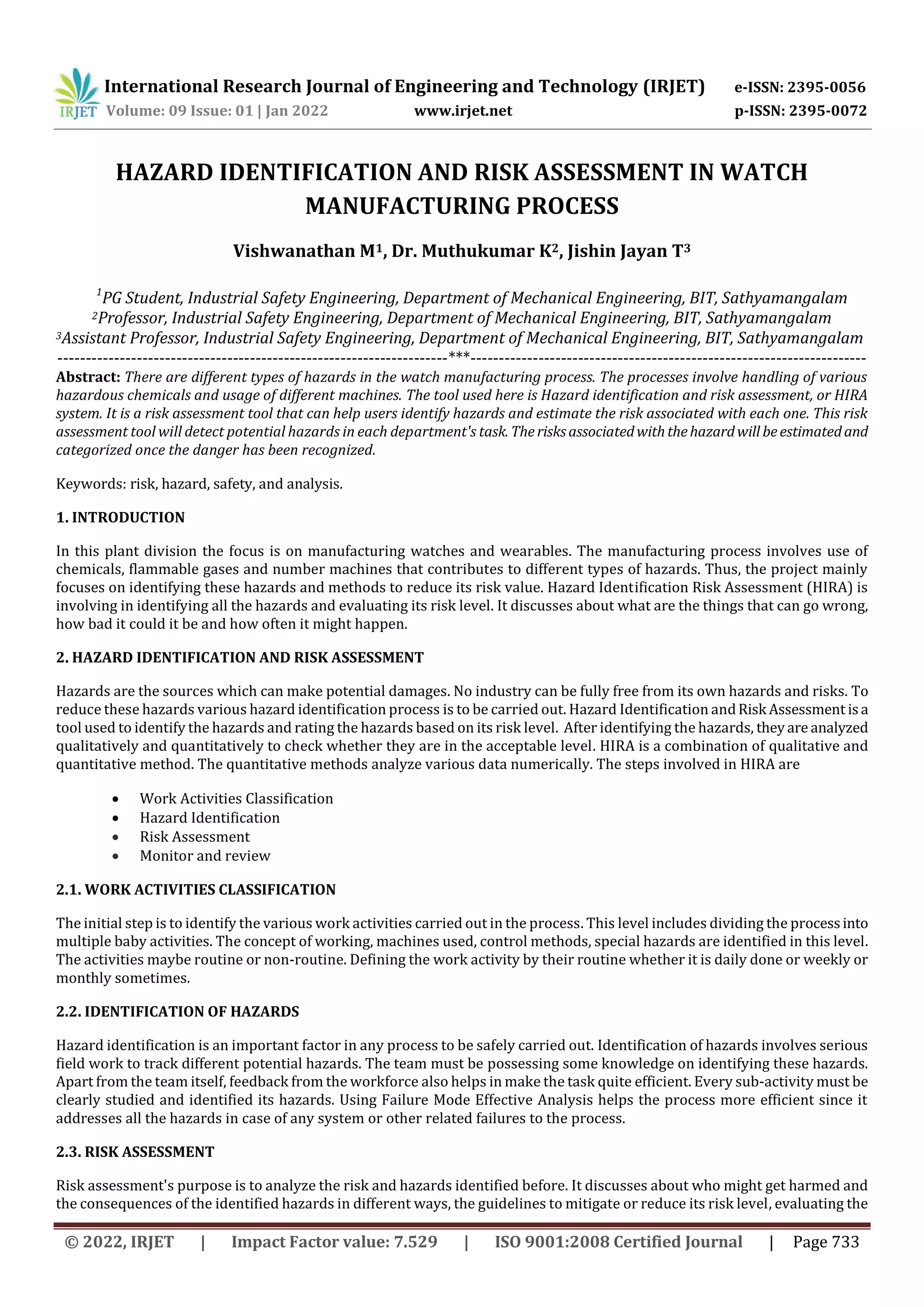 HAZARD IDENTIFICATION AND RISK ASSESSMENT IN WATCH MANUFACTURING ...