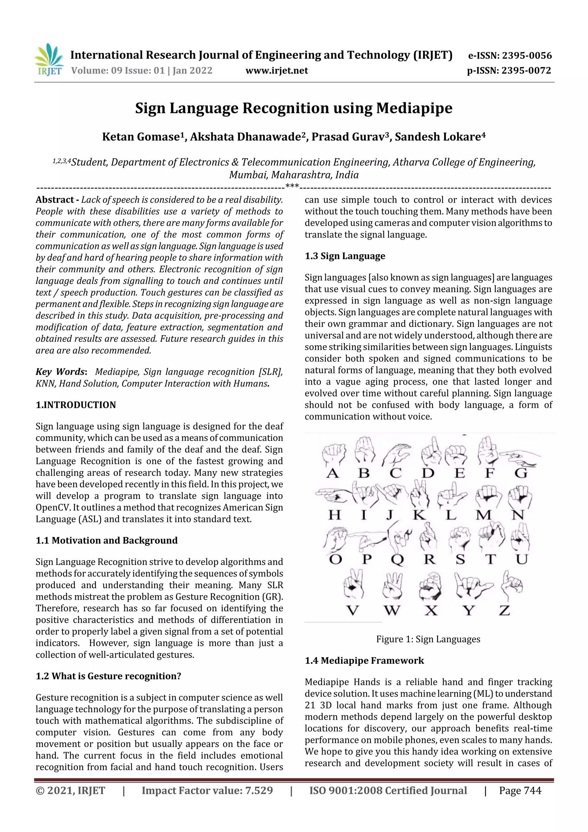 Sign Language Recognition Using Mediapipe Pdf 2926