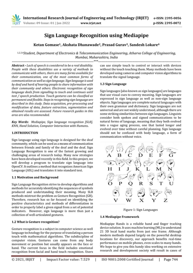 Sign Language Recognition using Mediapipe | PDF