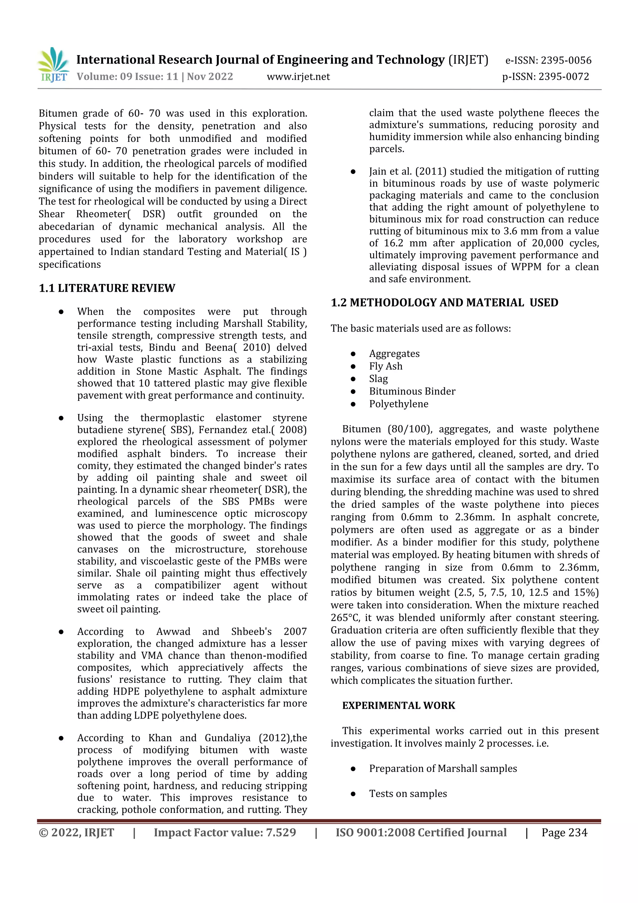 An Investigation Into The Use Of Waste Polyethylene In Bituminous ...
