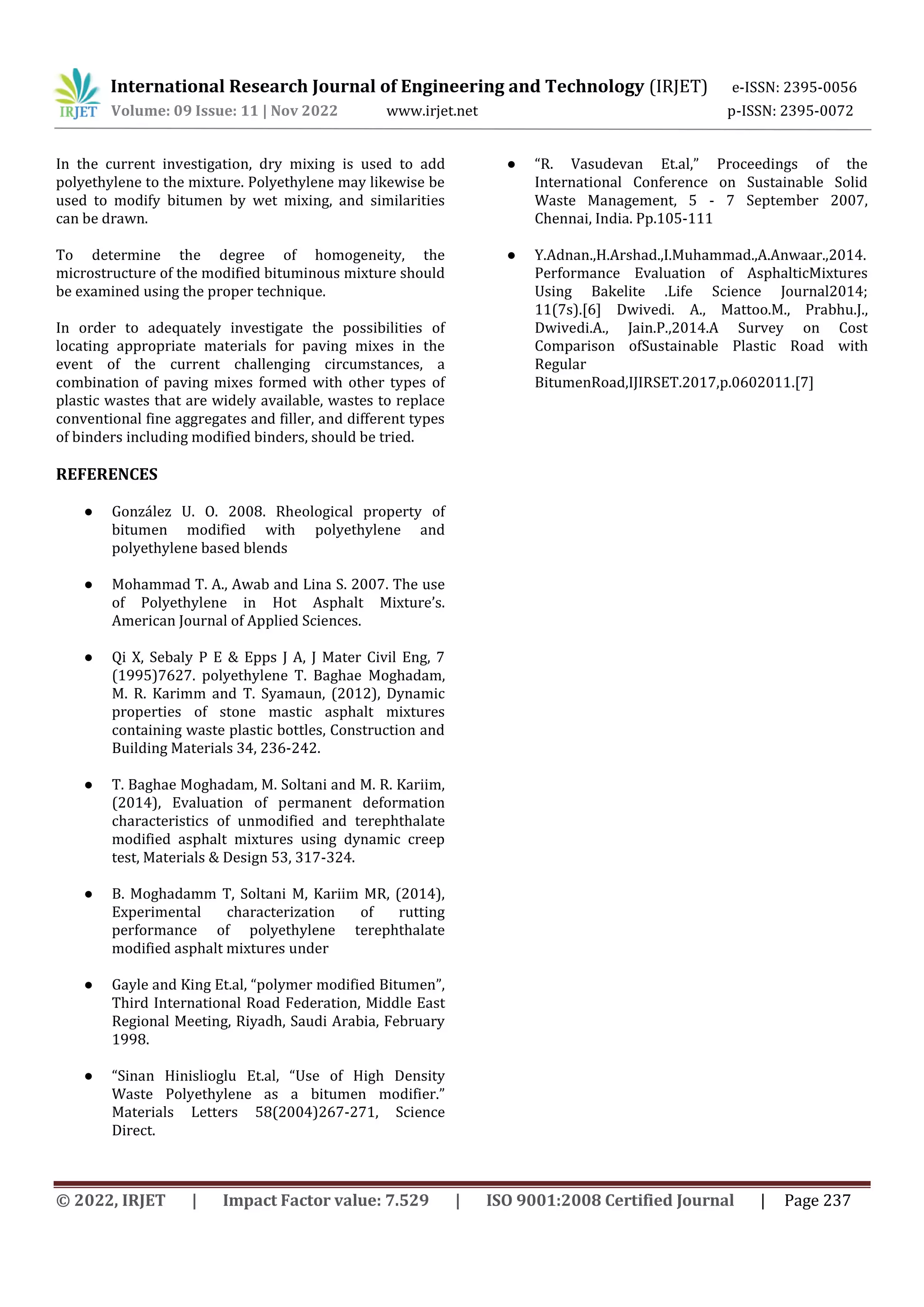 An Investigation Into The Use Of Waste Polyethylene In Bituminous ...