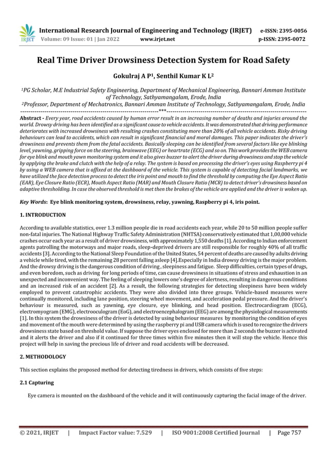 Real Time Driver Drowsiness Detection System For Road Safety Pdf