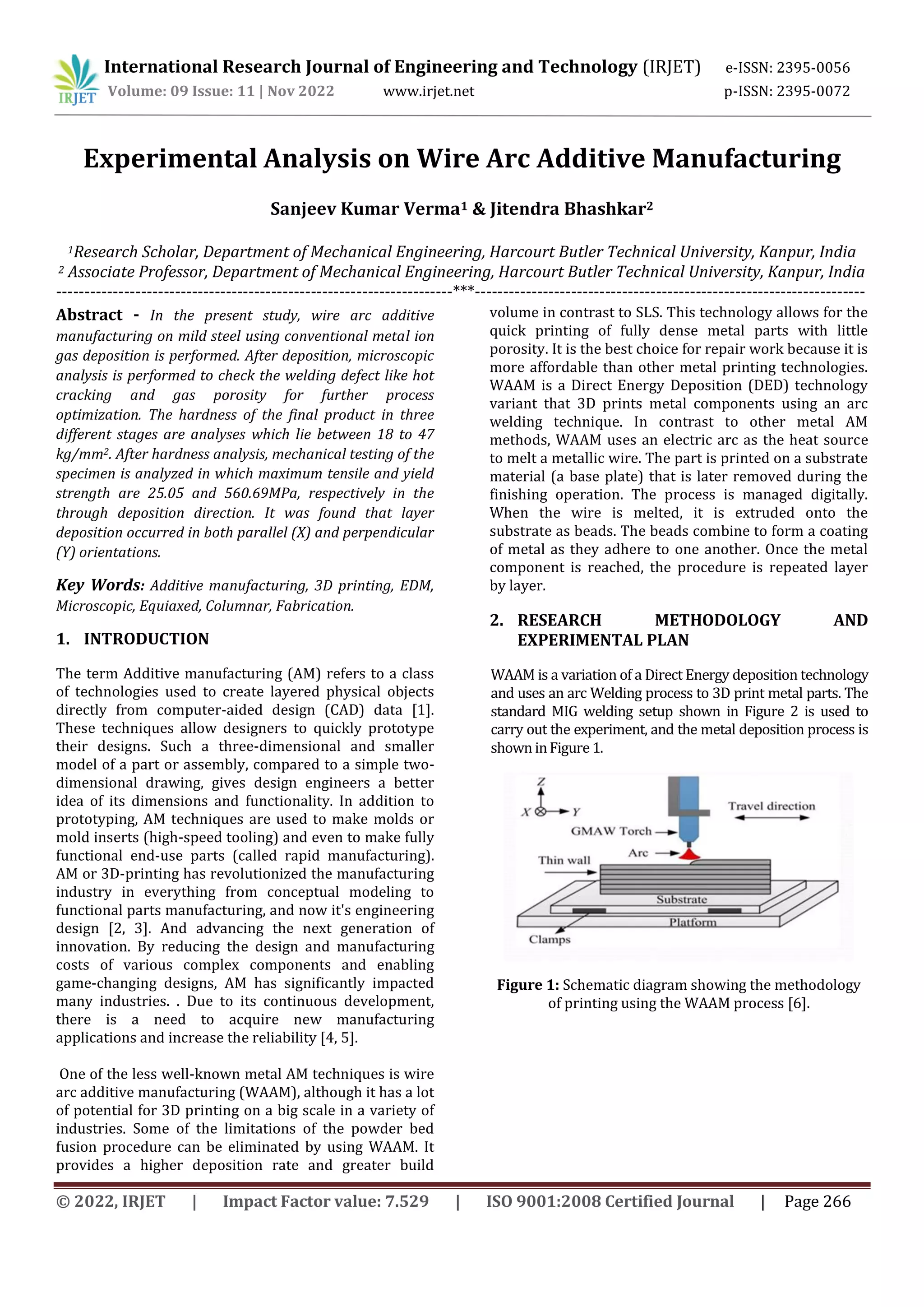 Experimental Analysis on Wire Arc Additive Manufacturing | PDF | 3-D ...