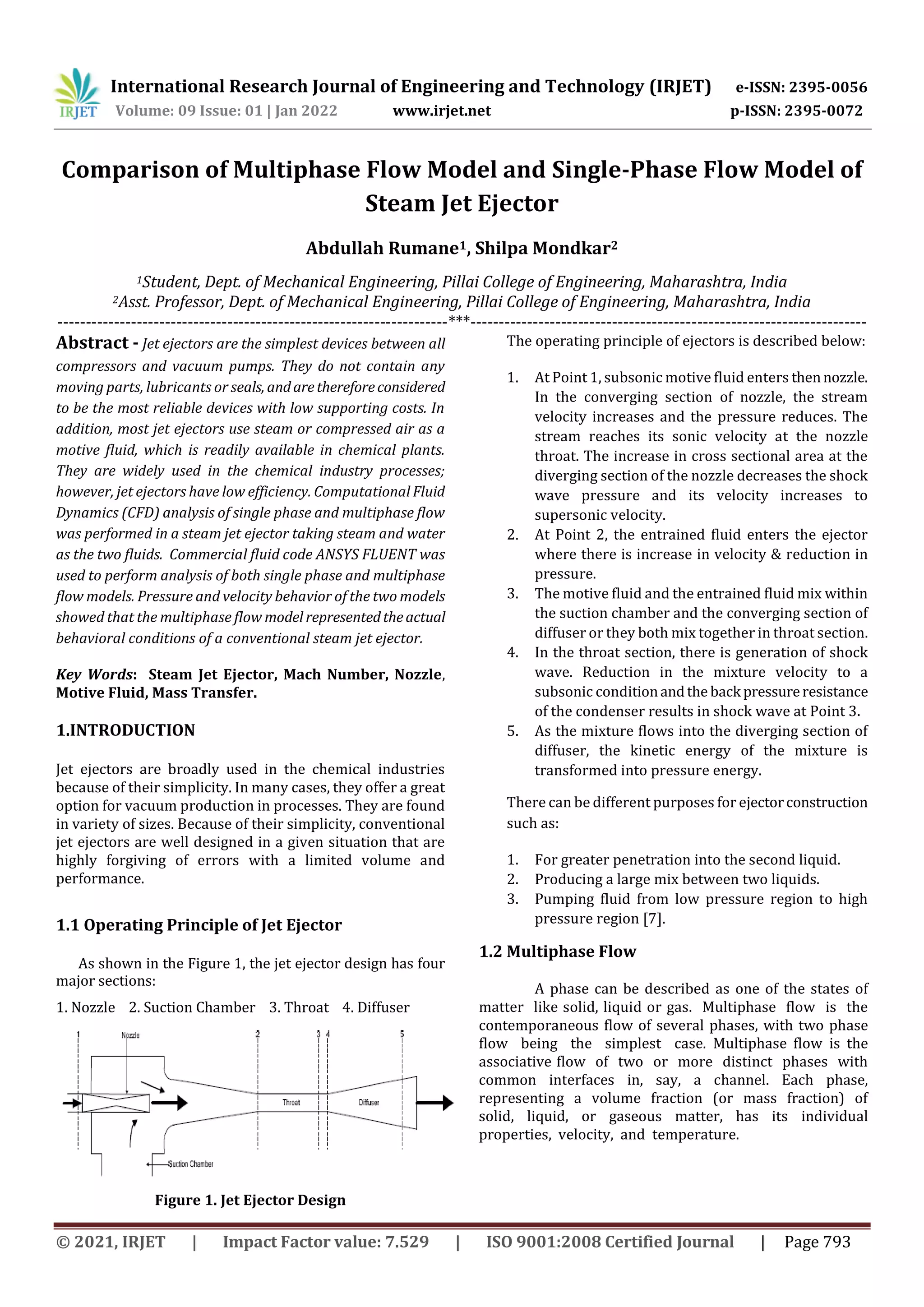Comparison of Multiphase Flow Model and Single-Phase Flow Model of Steam Jet Ejector | PDF ...