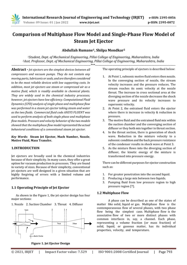 Comparison of Multiphase Flow Model and Single-Phase Flow Model of Steam Jet Ejector | PDF ...
