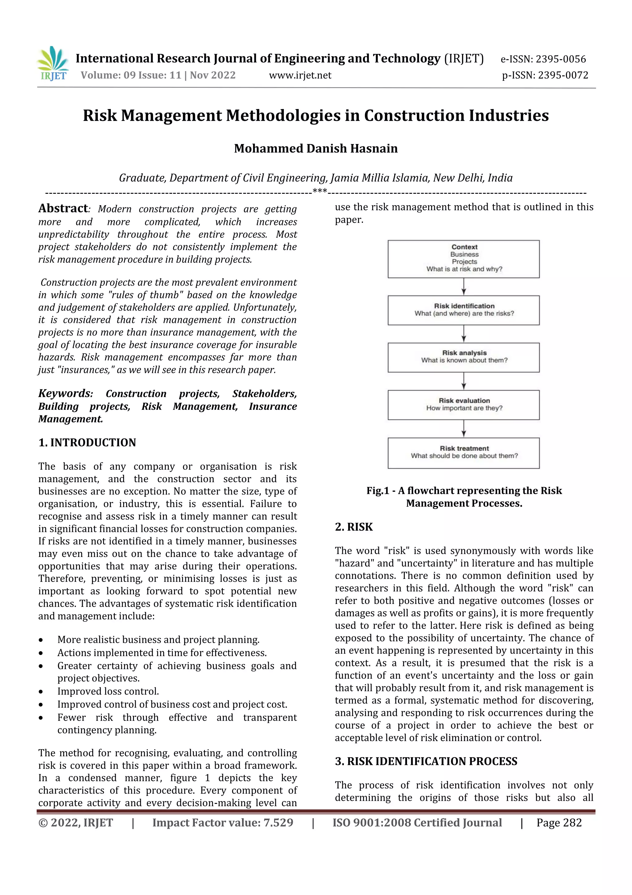 Risk Management Methodologies in Construction Industries | PDF