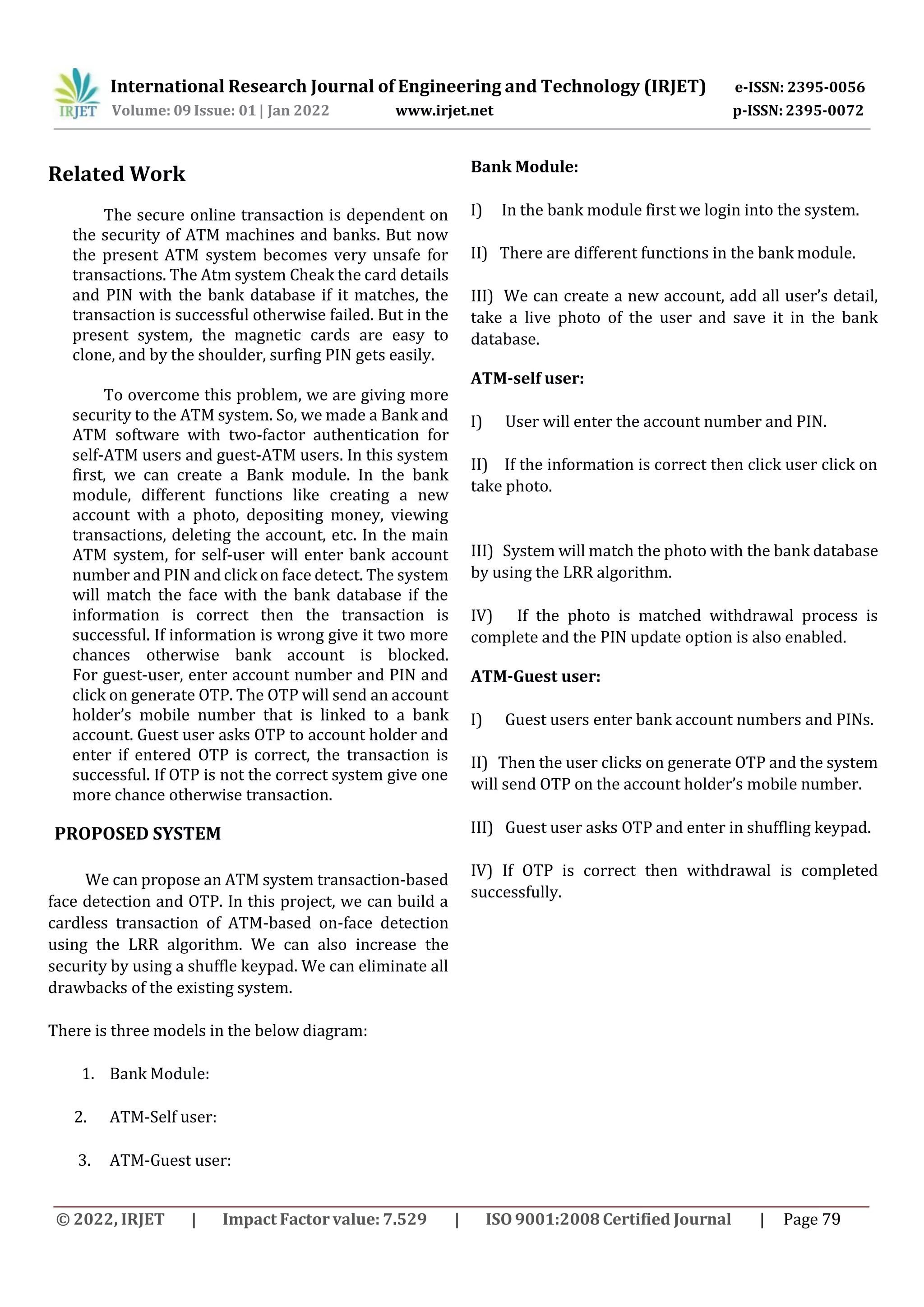 CARDLESS TRANSACTION OF ATM MACHINE WITH ASECURITY OF FACIAL RECOGNITION AND OTP WITH SHUFFLE ...