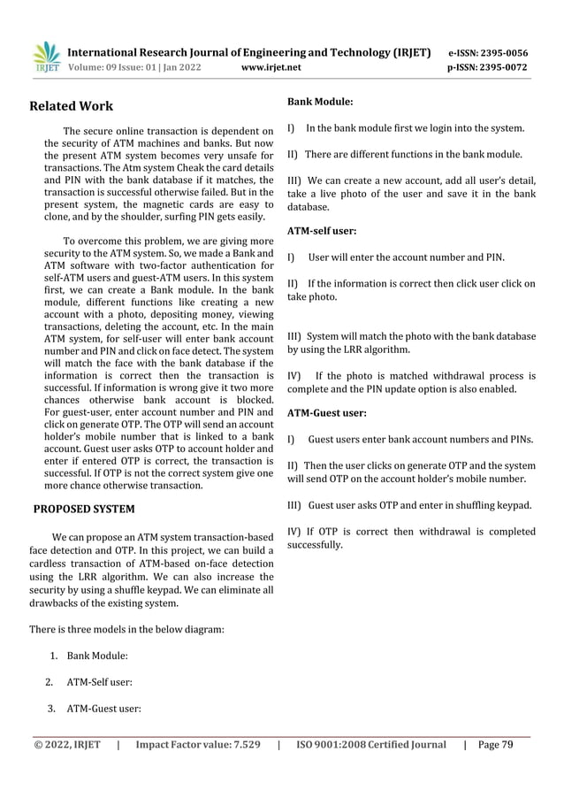 CARDLESS TRANSACTION OF ATM MACHINE WITH ASECURITY OF FACIAL RECOGNITION AND OTP WITH SHUFFLE ...