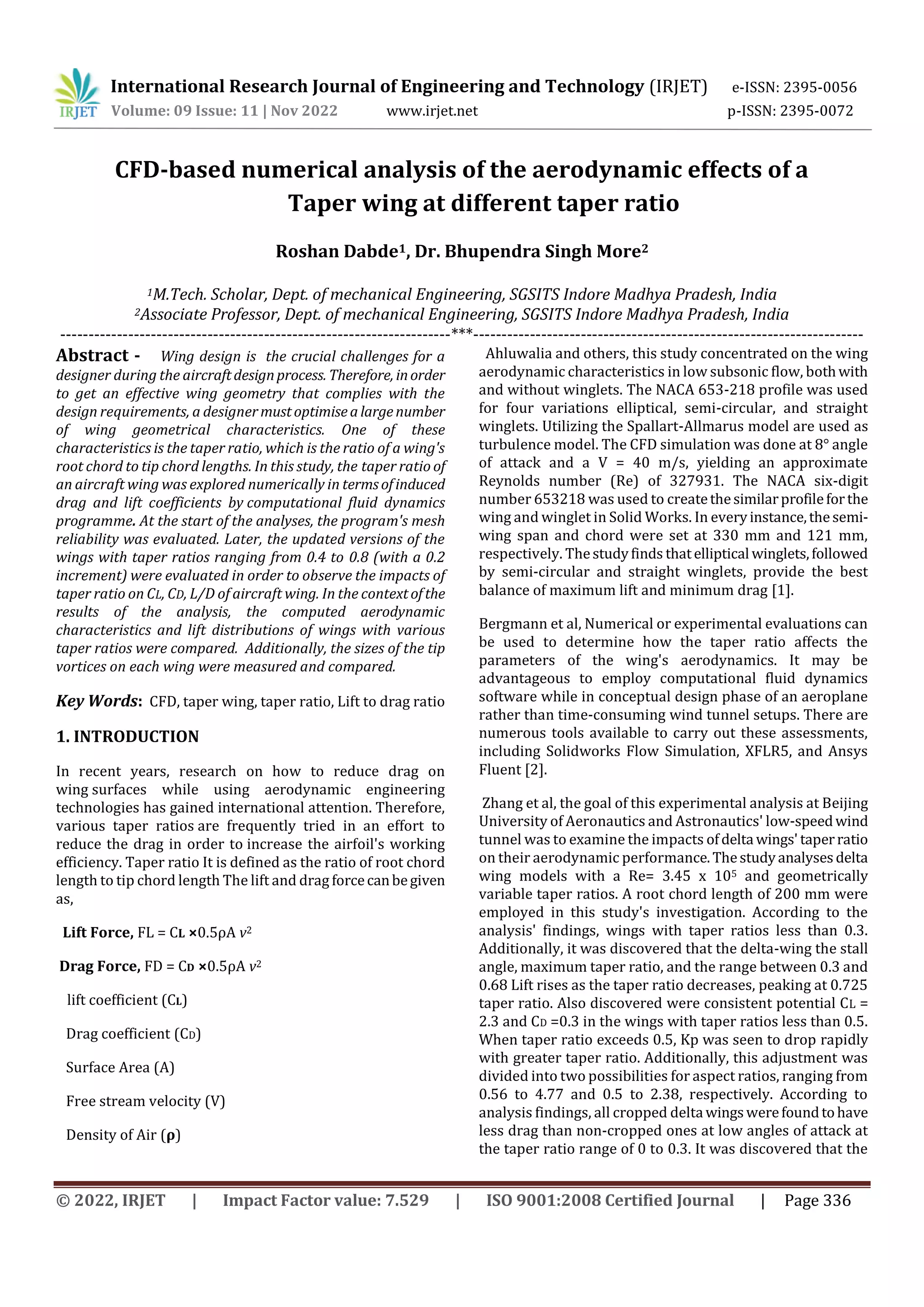 CFD-based numerical analysis of the aerodynamic effects of a Taper wing ...