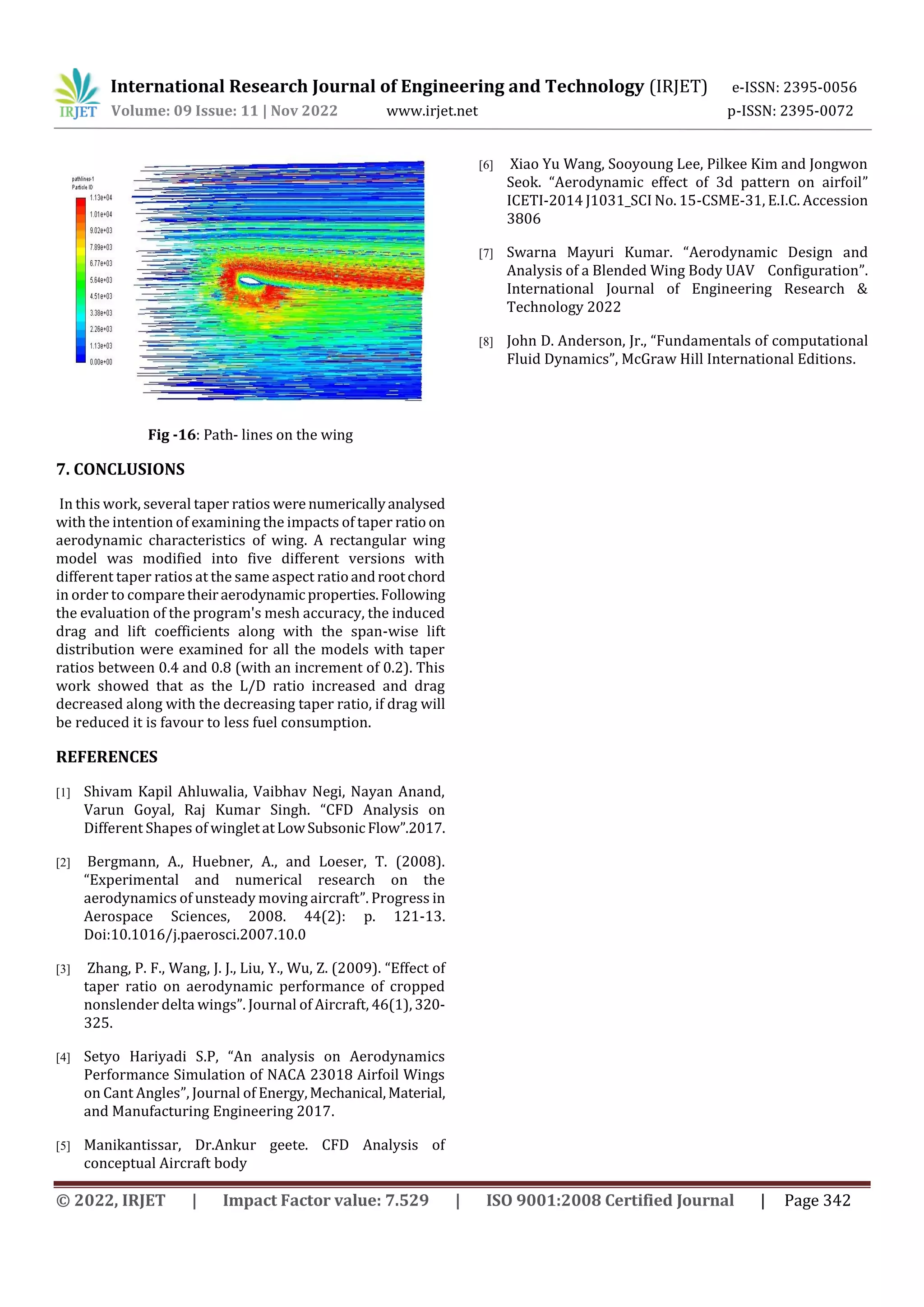 CFD-based numerical analysis of the aerodynamic effects of a Taper wing at different taper ratio ...