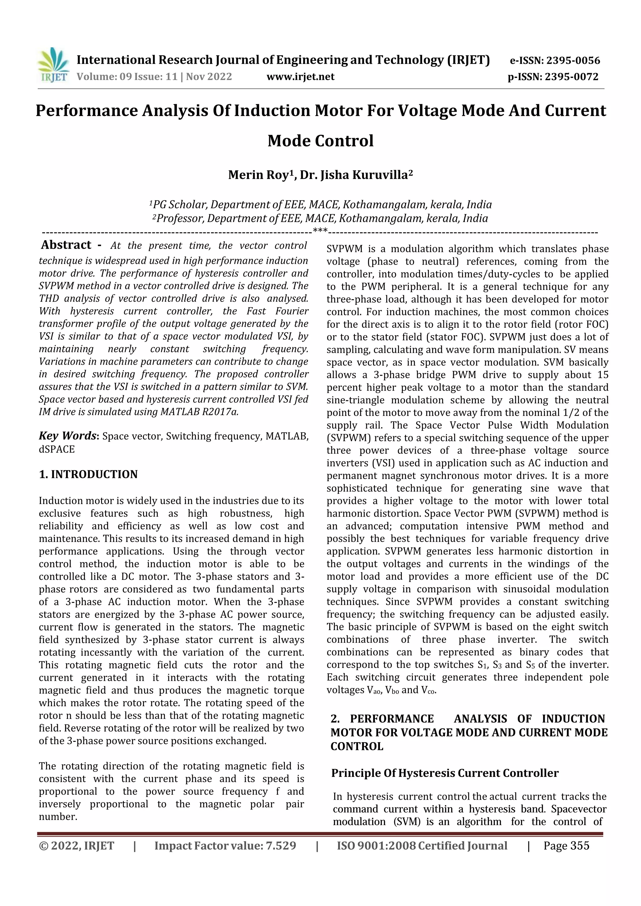 Performance Analysis Of Induction Motor For Voltage Mode And Current Mode Control | PDF
