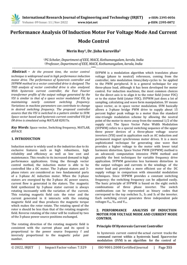 Performance Analysis Of Induction Motor For Voltage Mode And Current ...