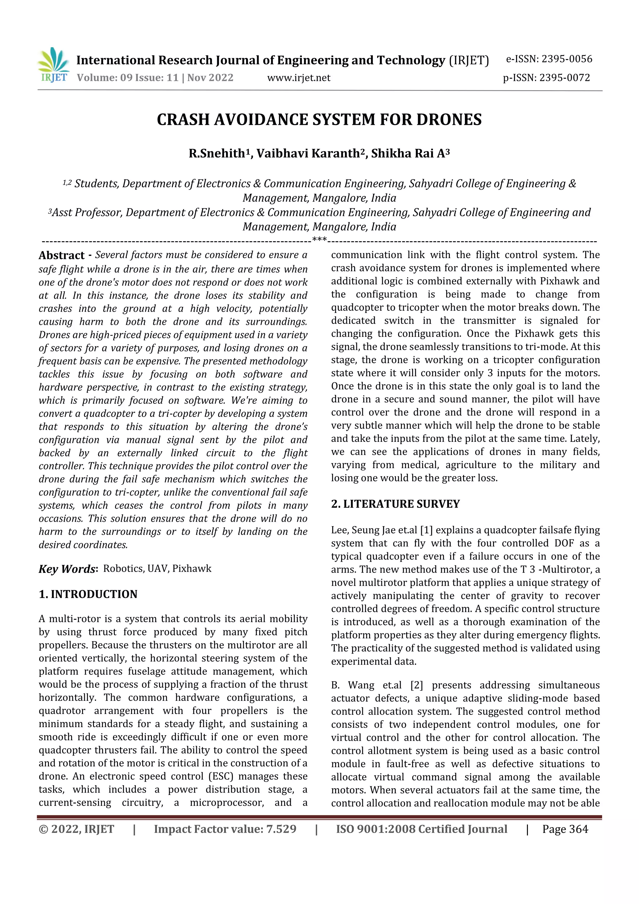 CRASH AVOIDANCE SYSTEM FOR DRONES | PDF