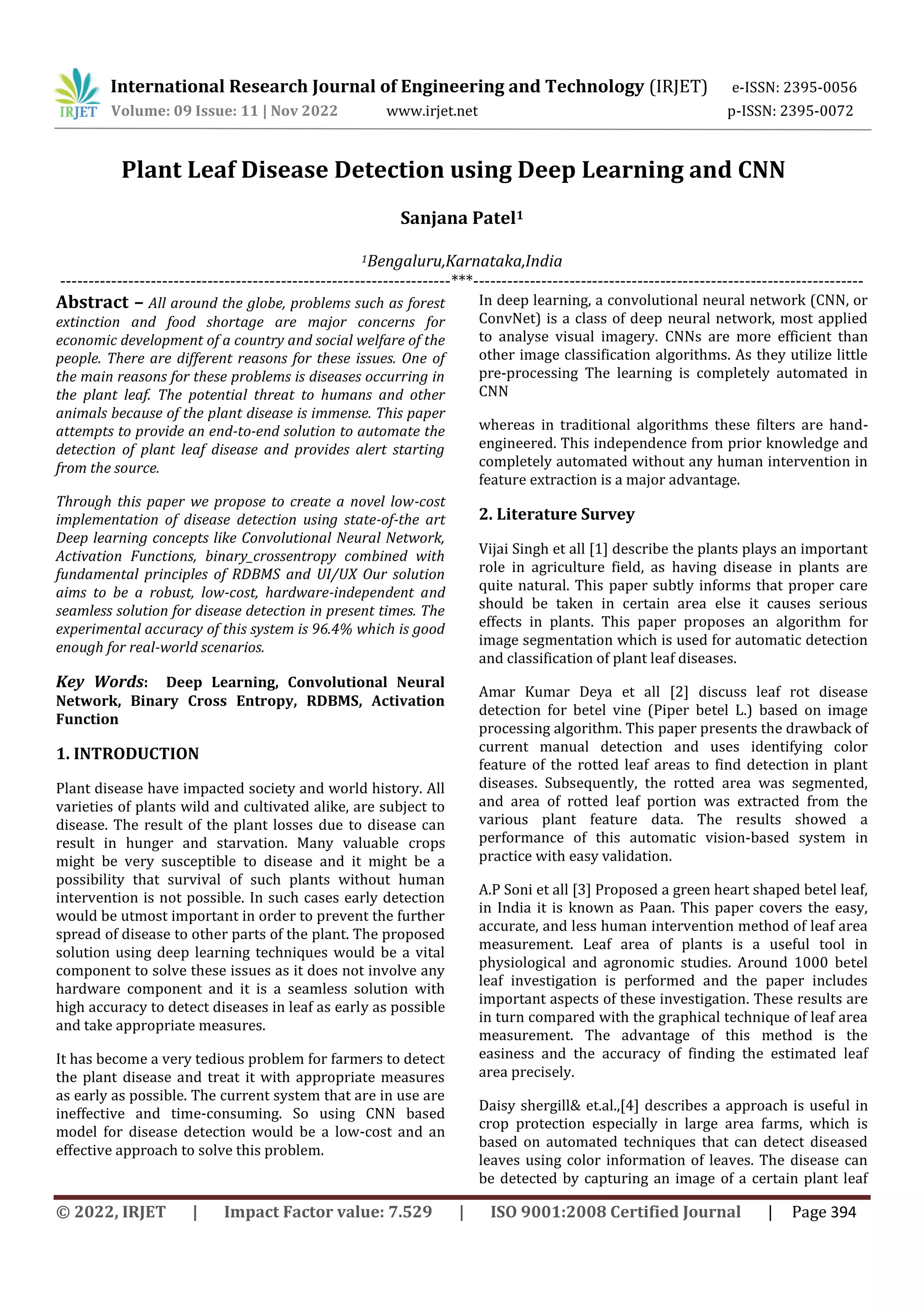 Plant Leaf Disease Detection using Deep Learning and CNN | PDF