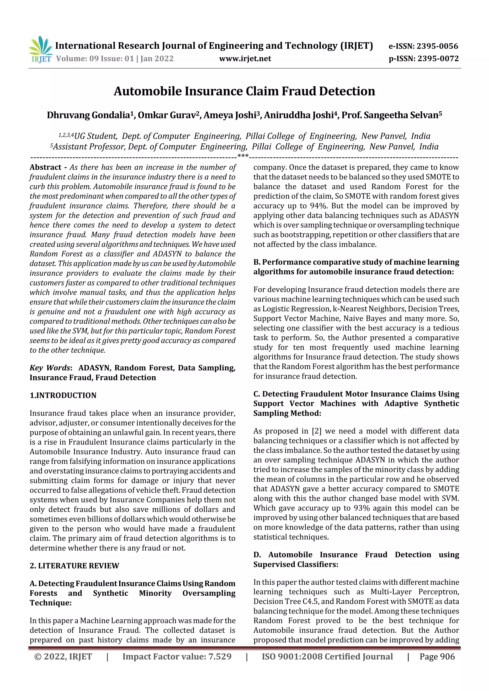 Automobile Insurance Claim Fraud Detection | PDF