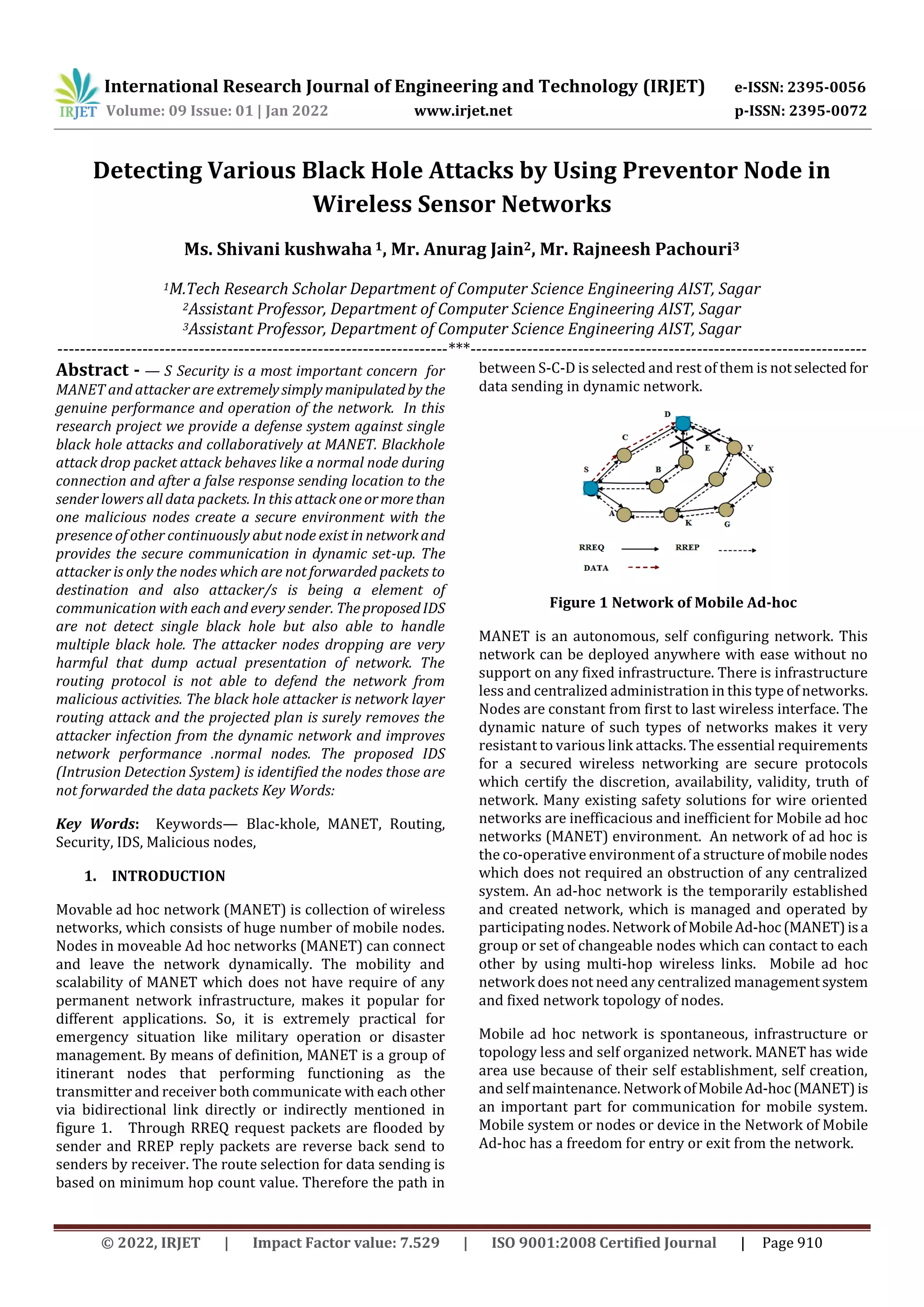 Detecting Various Black Hole Attacks By Using Preventor Node In Wireless Sensor Networks Pdf