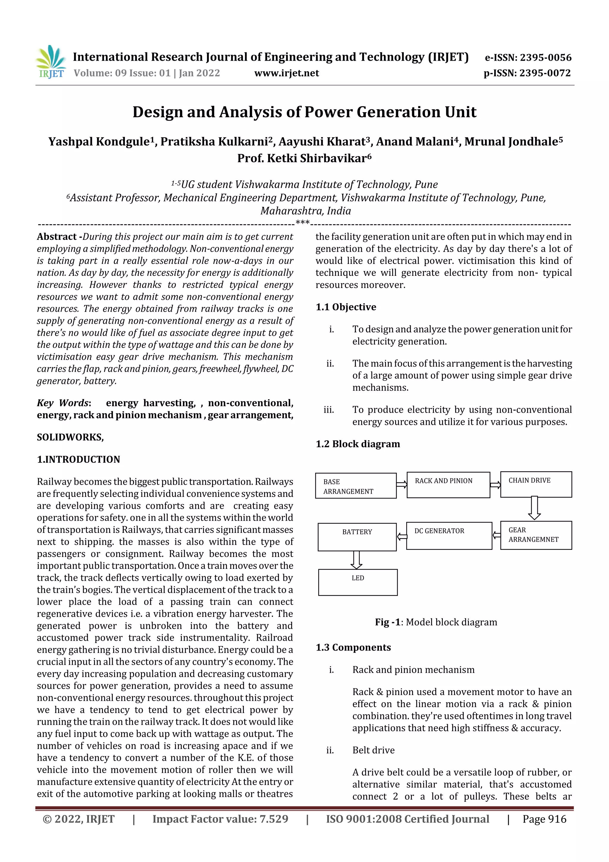 Design and Analysis of Power Generation Unit | PDF