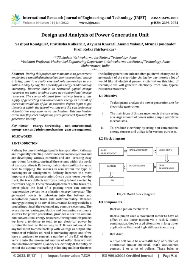 Design and Analysis of Power Generation Unit | PDF