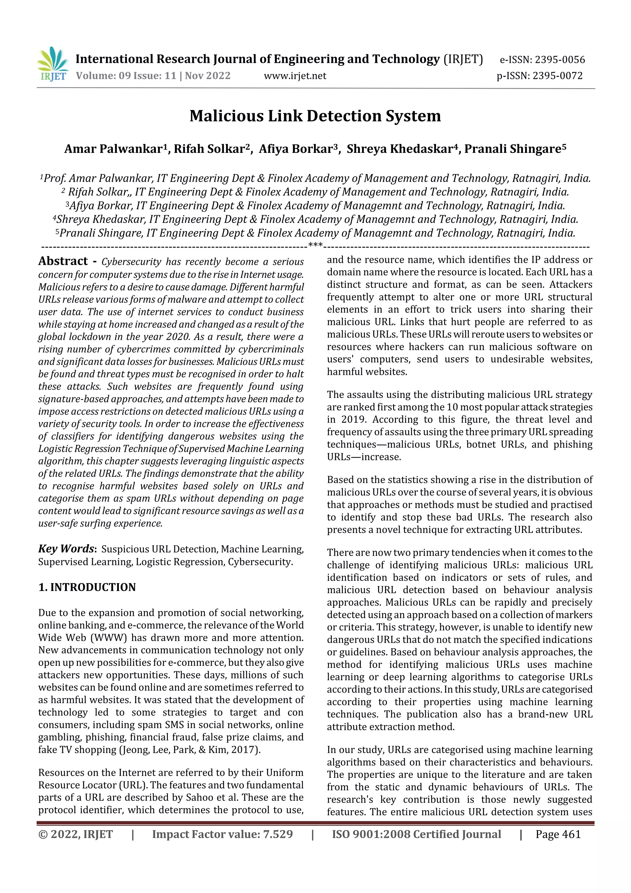 Malicious Link Detection System | PDF | Internet | Computing